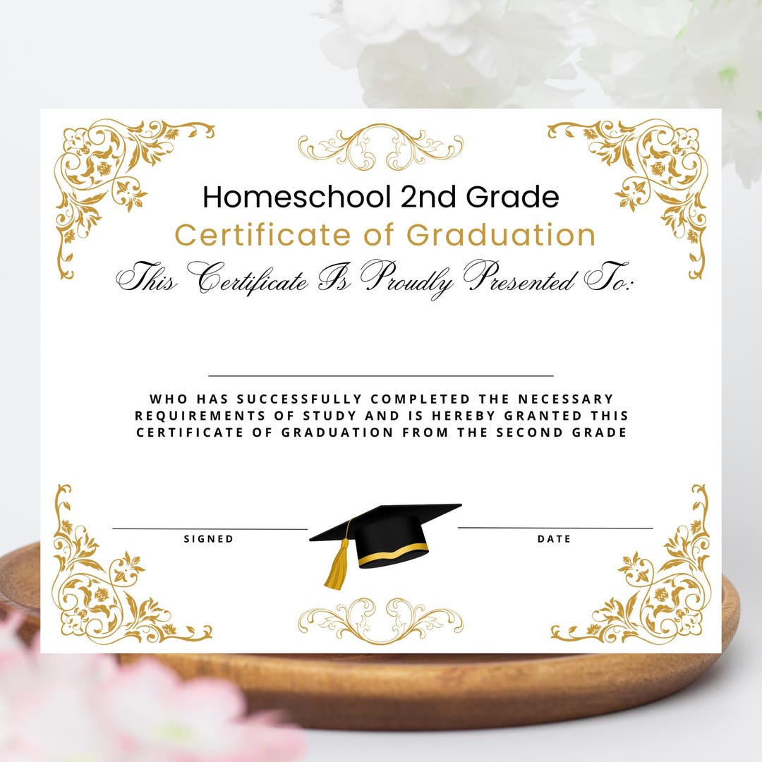 Homeschool 2nd Second Grade Graduation Diploma Certificate Promotion ...