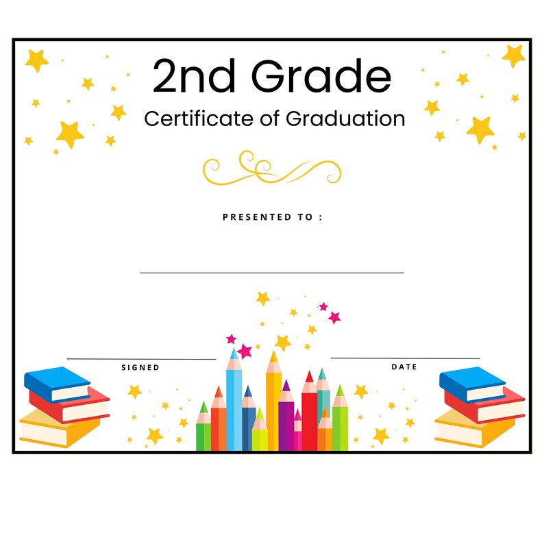 Second 2nd Grade Certificate of Completion Graduation Diploma Printable ...