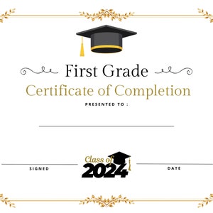 First 1st Grade Graduation Diploma Certificate of Completion Instant ...