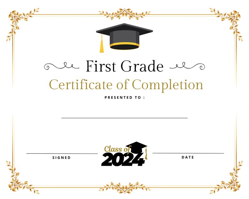 First 1st Grade Graduation Diploma Certificate of Completion Instant ...
