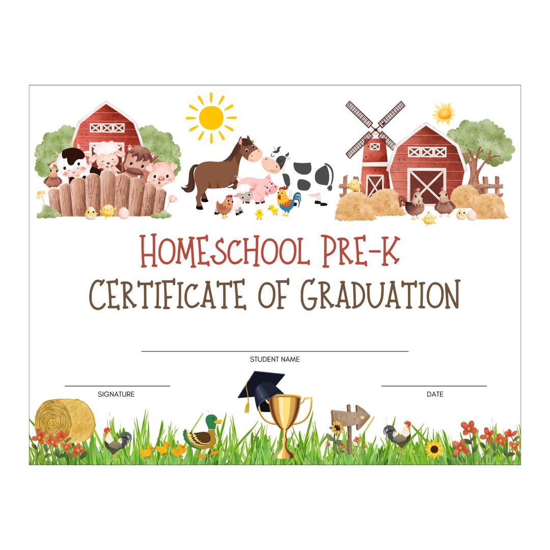 Homeschool Pre-k Graduation Certificate Promotion Completion Diploma ...