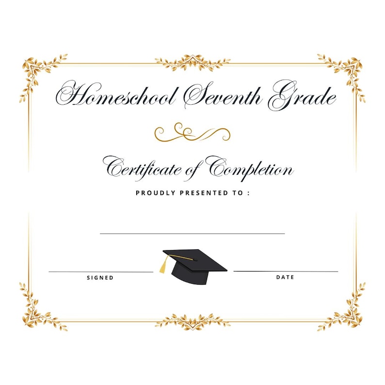 Seventh Homeschool 7th Grade Graduation Diploma Certificate School ...