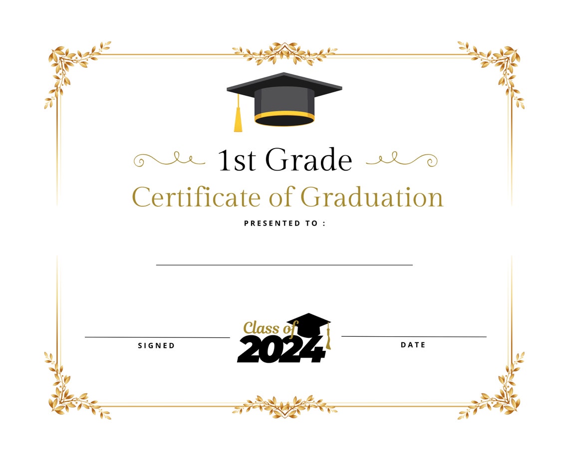 First 1st Grade Graduation Diploma Certificate Instant Download ...