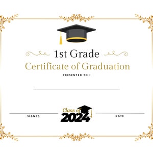 First 1st Grade Graduation Diploma Certificate Instant Download ...
