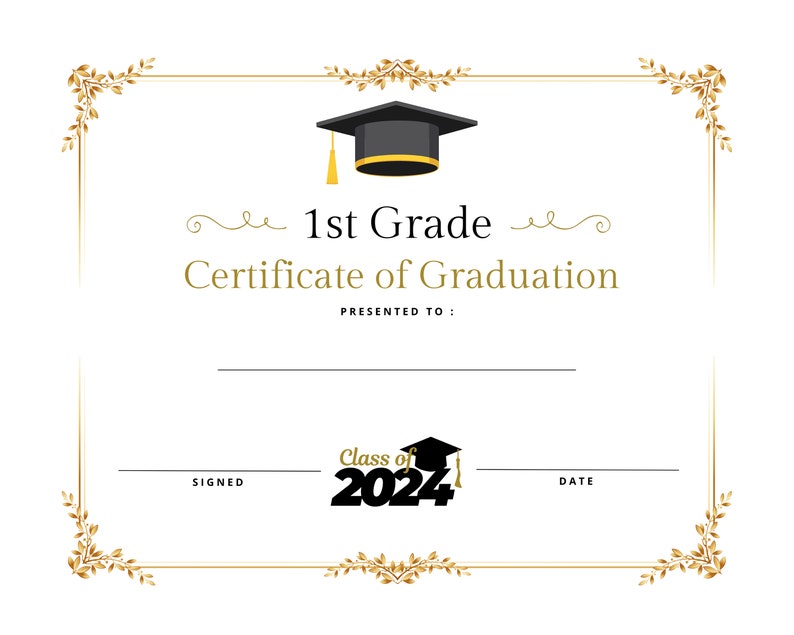 First 1st Grade Graduation Diploma Certificate Instant Download ...