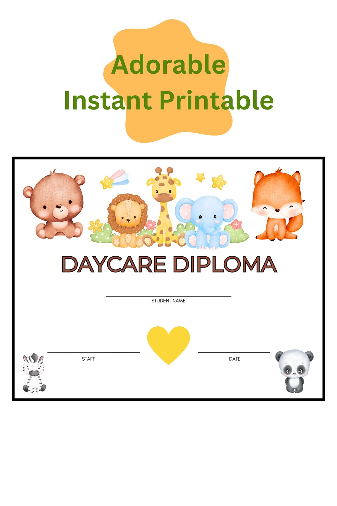 Daycare Diploma Preschool Awards Graduation Certificate Instant ...