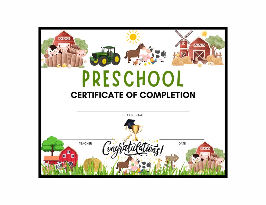 Preschool Graduation Certificate of Completion Instant Download Diploma ...