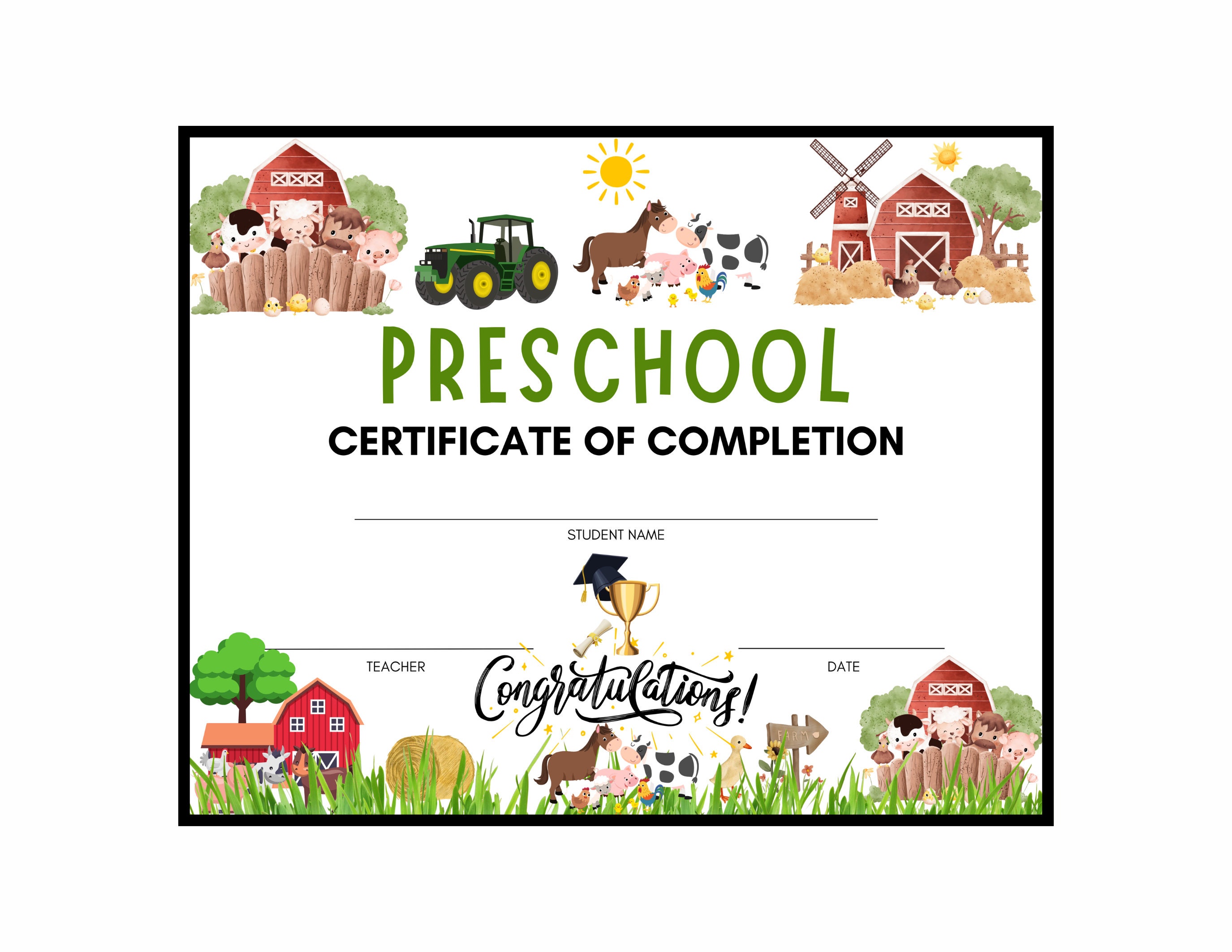 Preschool Graduation Certificate of Completion Instant Download Diploma ...