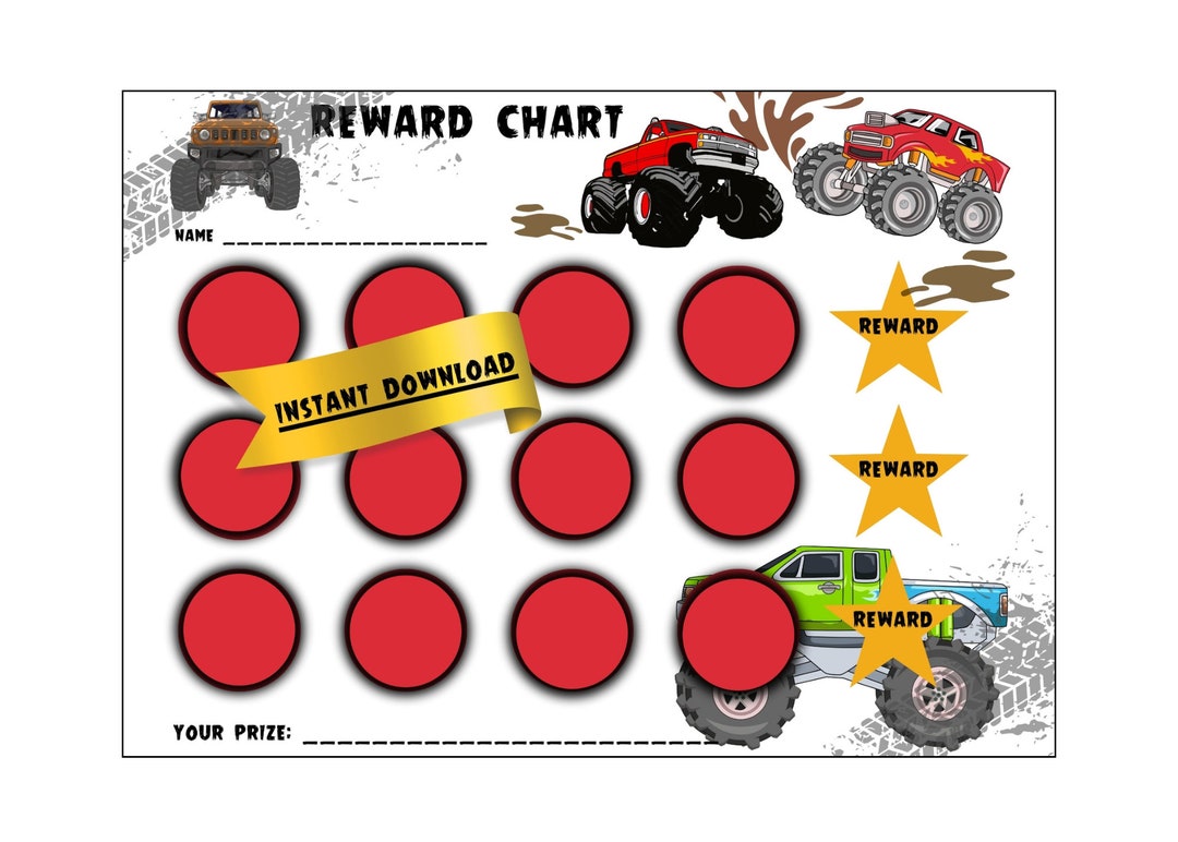 Monster Truck Printable Reward Sticker Chart / Toddler Kids Student ...