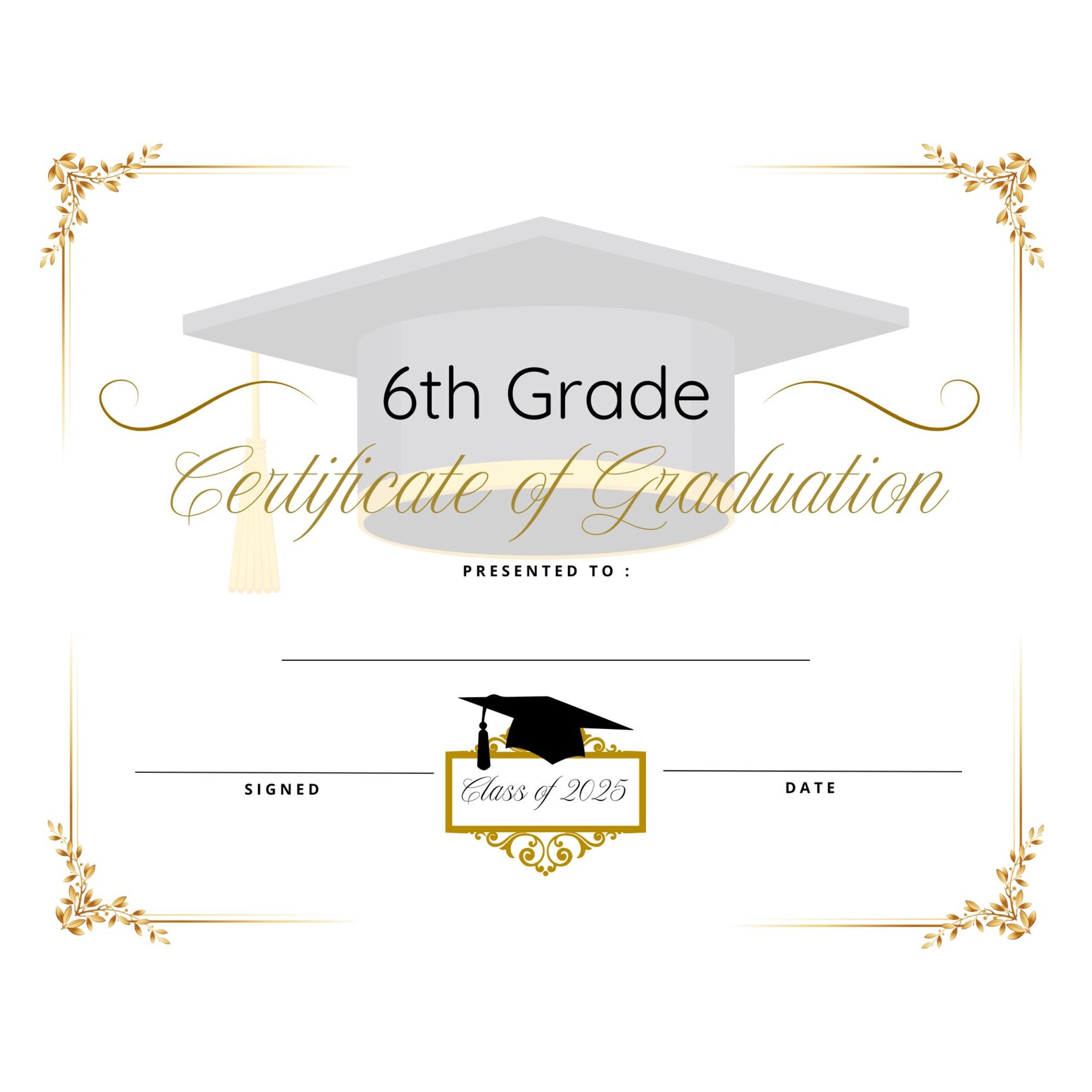Sixth 6th Grade Graduation Diploma Certificate Instant Download ...