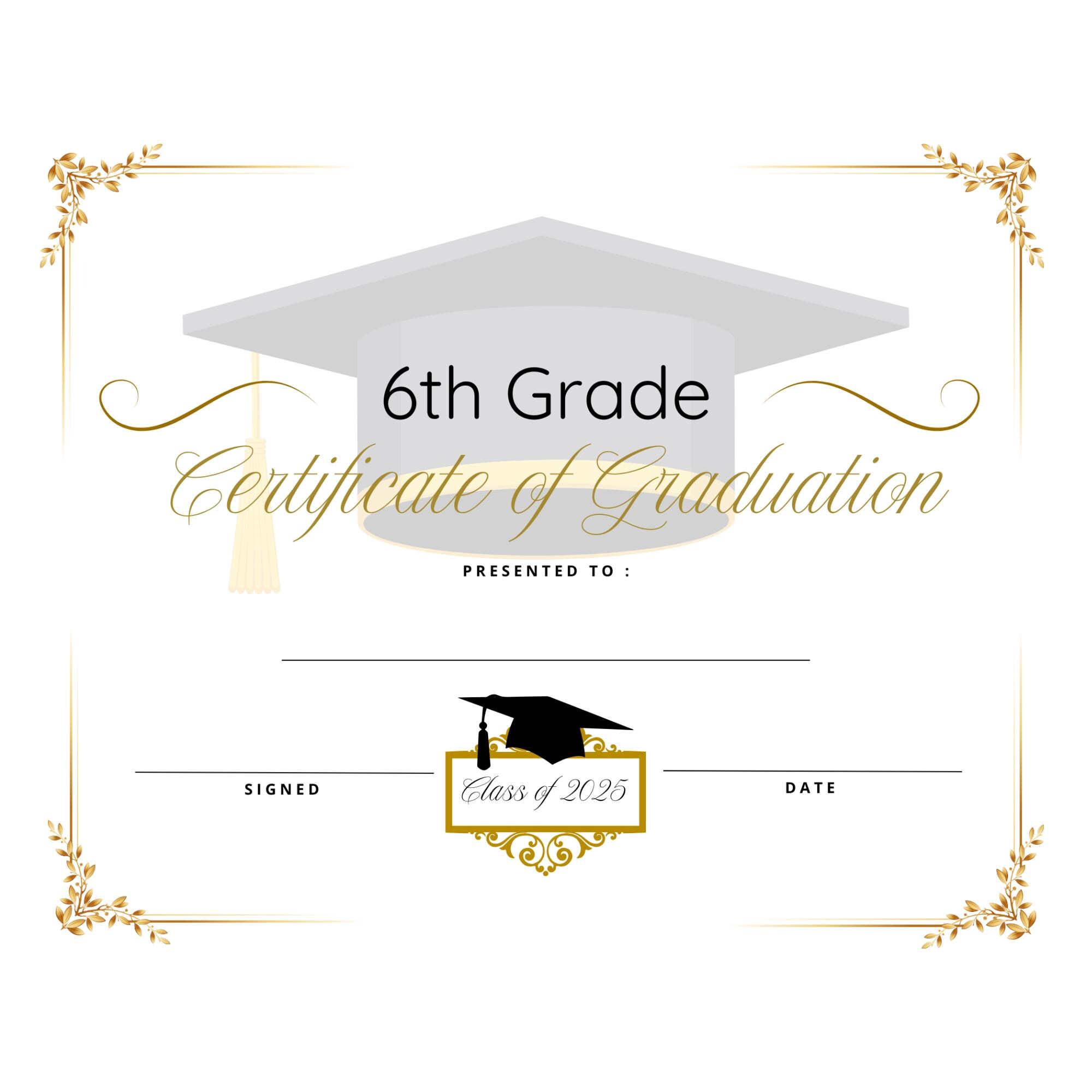 Sixth 6th Grade Graduation Diploma Certificate Instant Download ...