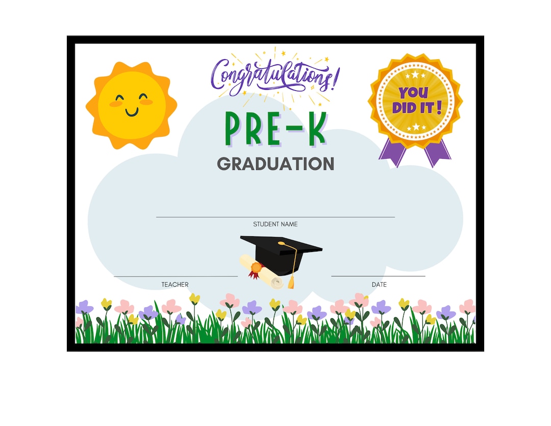 Cheerful Happy Pre-k Graduation Diploma Certificate Instant Download ...