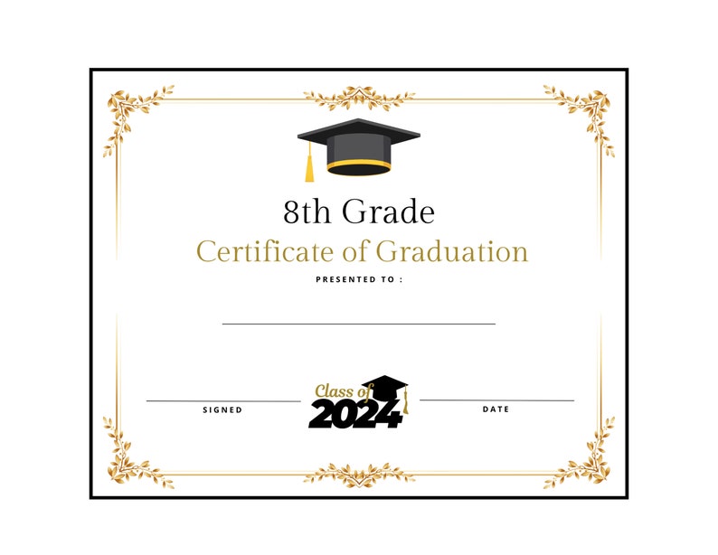 Eighth Grade Graduation Diploma Certificate Instant Download Printable ...