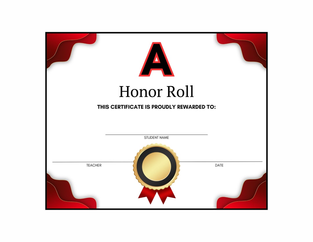 A Honor Roll Student Award Honor's Day Ceremony Graduation Certificate ...