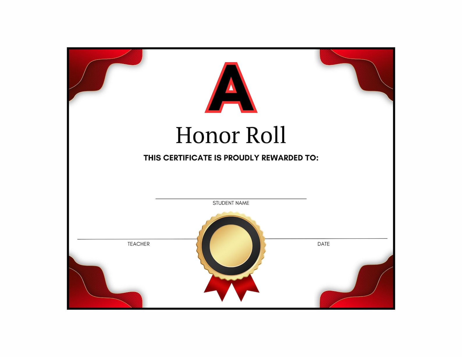 A Honor Roll Student Award Honor's Day Ceremony Graduation Certificate ...