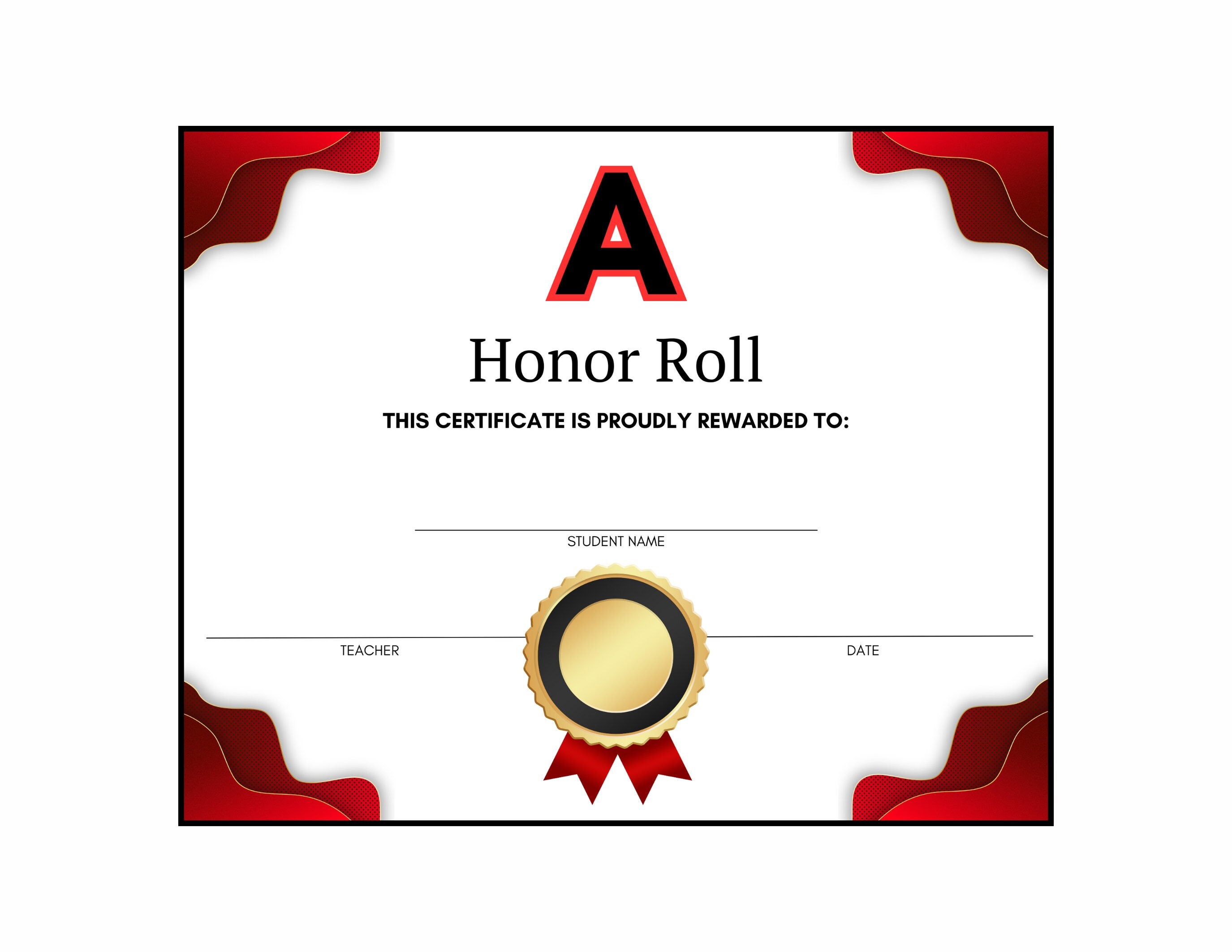 A Honor Roll Student Award Honor's Day Ceremony Graduation Certificate ...