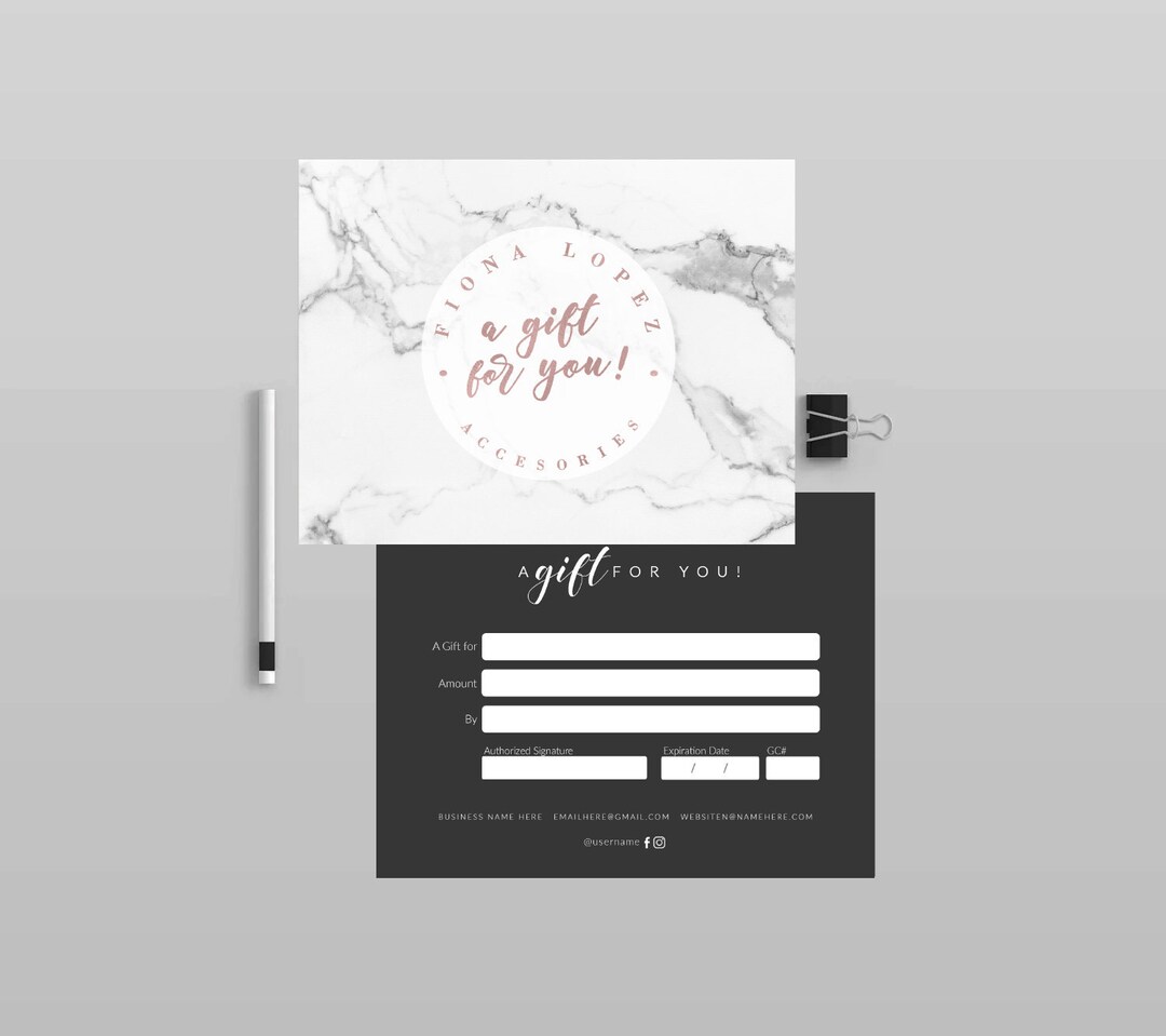 Marble Double Sided Gift Certificate Template Instant Download - Etsy