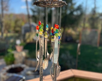 Rustic Vintage Silverware Cutlery Wind Chime Silver on Copper Cup With ...