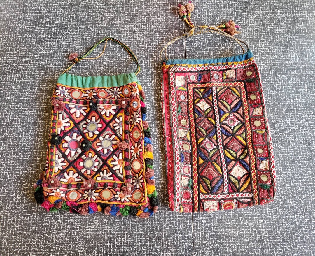 Pair of Embroidered Banjara Style Kutchi Mirror Tapestry Textiles - Bag ...