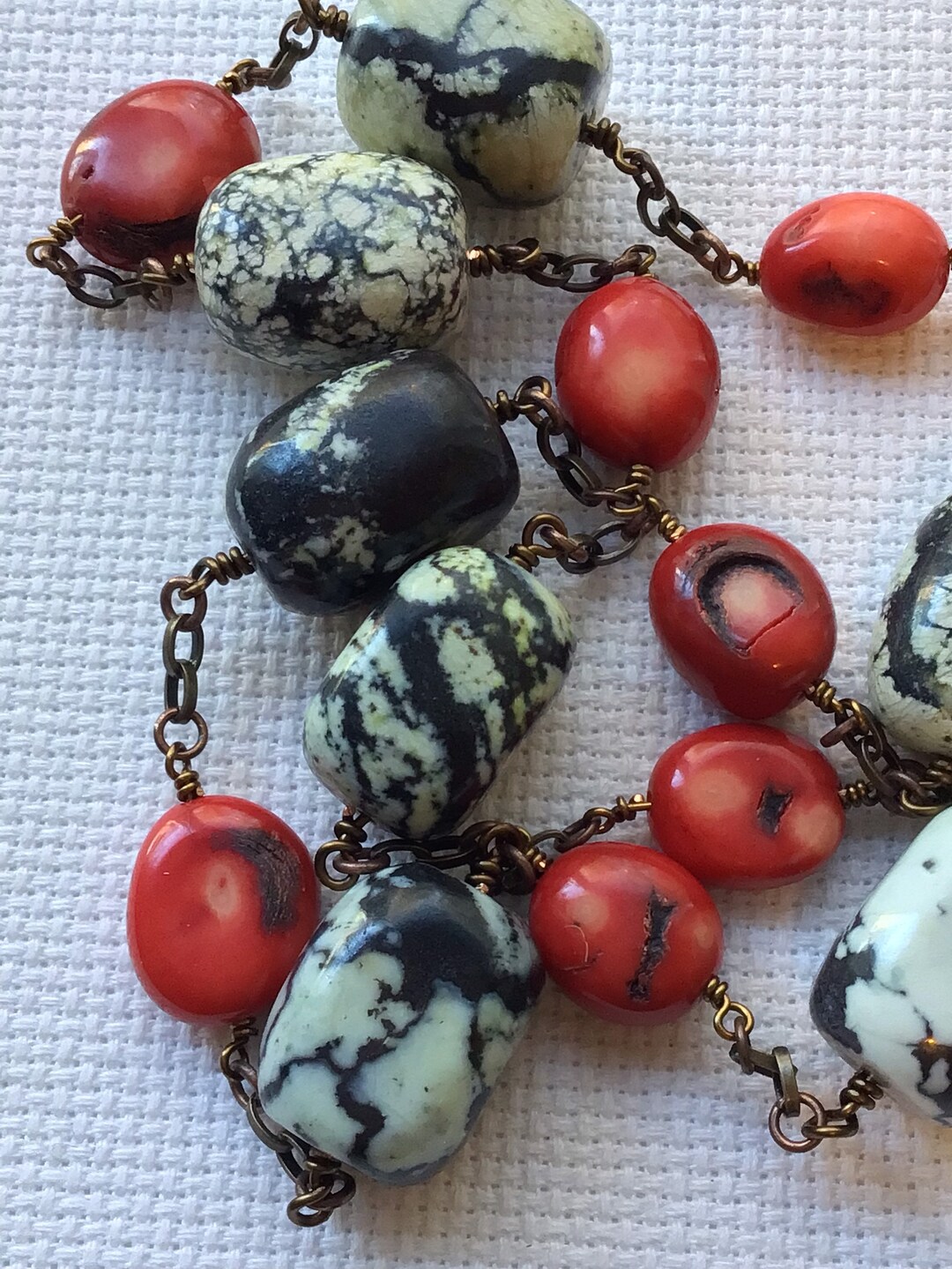 Black and White Jasper With Apple Coral - Etsy