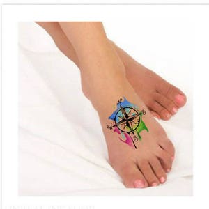 Watercolor Compass Temporary Tattoo Waterproof Durable Fake Tattoo Long ...