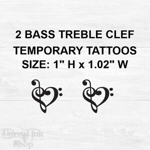 Bass Treble Clef Heart Tattoo Temporary - 2 Waterproof Durable Fake ...