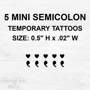 Semicolon Heart Awareness Temporary Tattoo 5 Waterproof Durable Fake ...