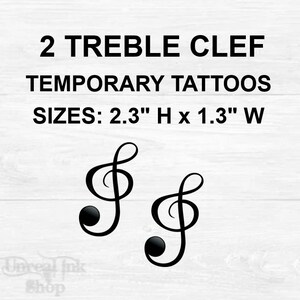 Treble Clefs Temporary Tattoo - 2 Waterproof Durable Fake Tattoo - Long ...