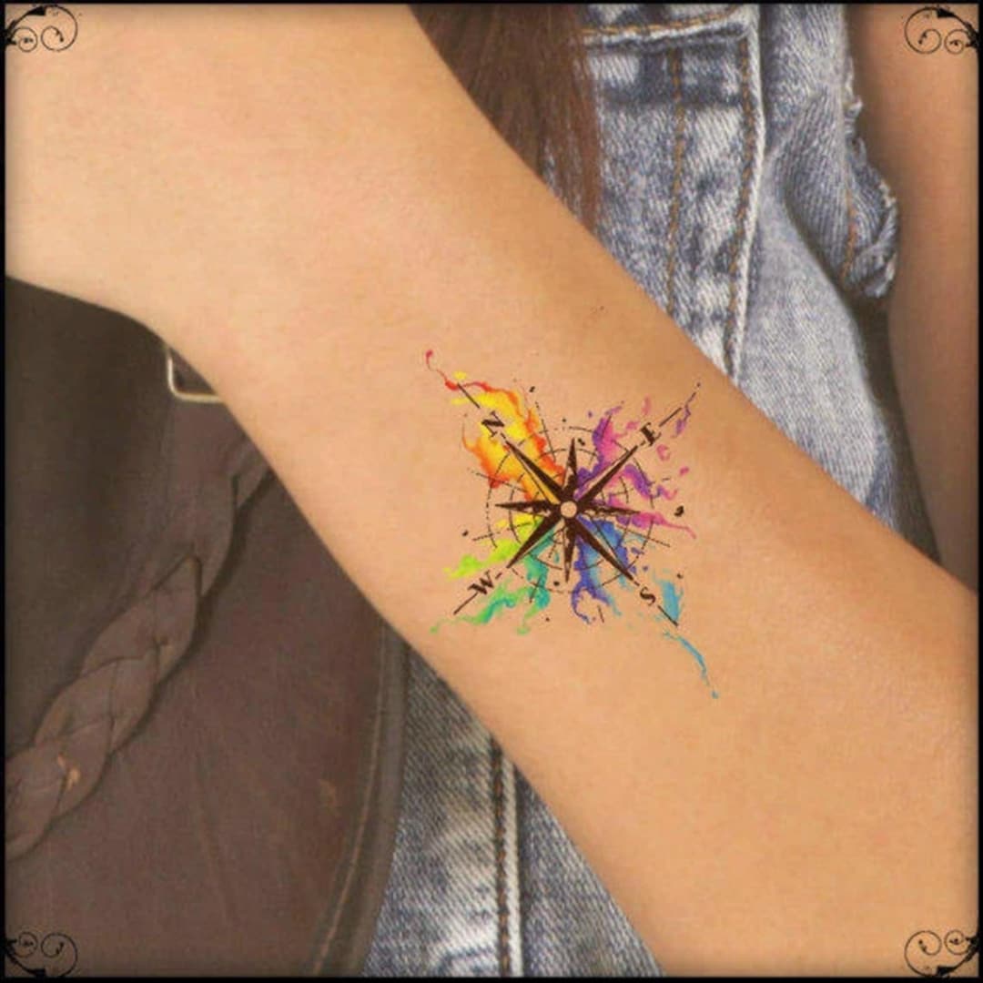 Watercolor compass tattoo store