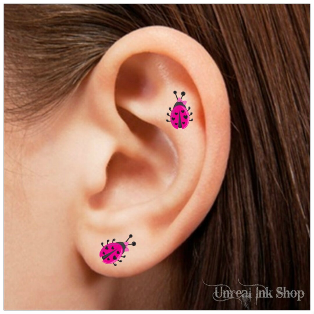 Ladybug Ear Temporary Tattoo 6 Pink Ladybugs Waterproof Durable Fake ...