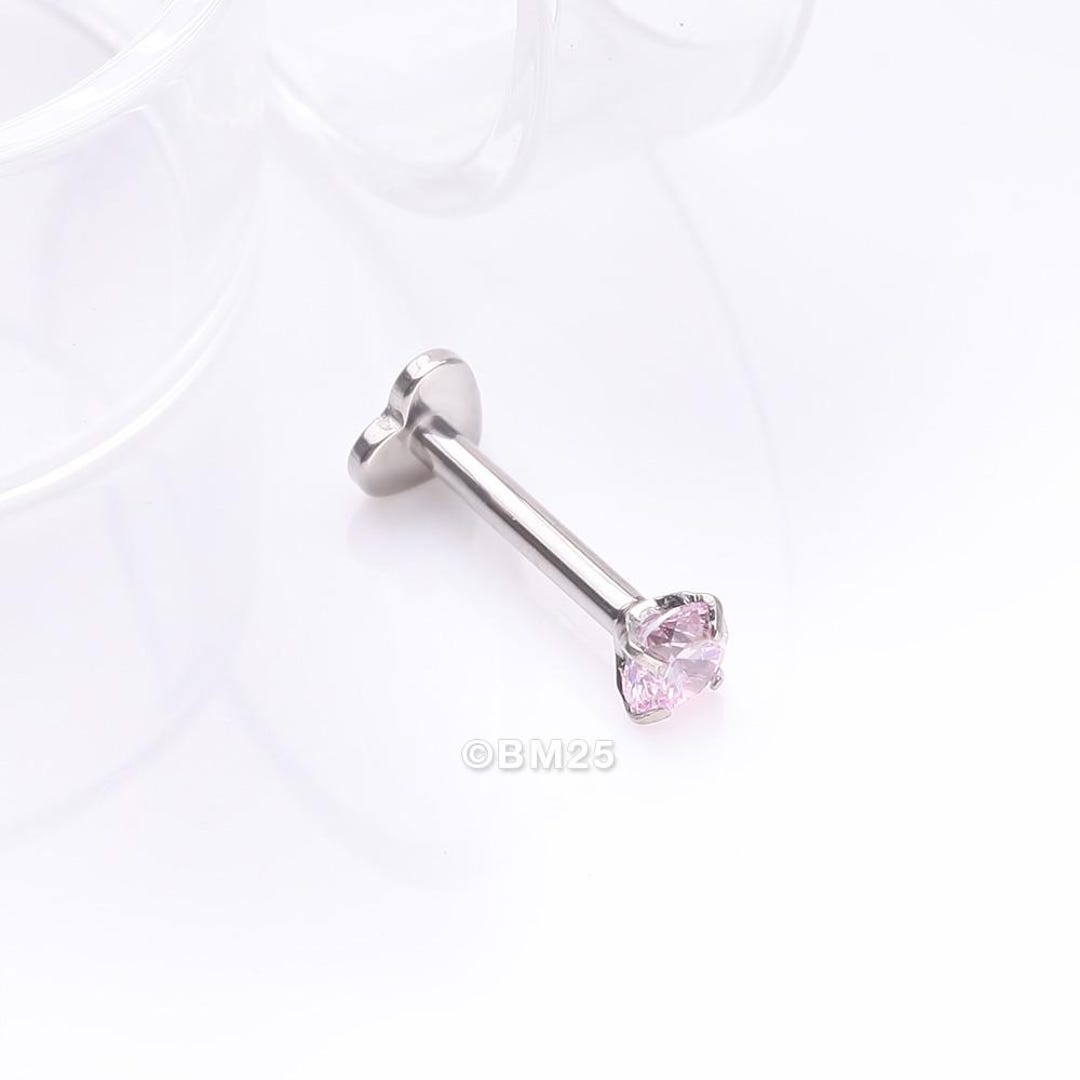 Implant Grade Titanium Prong Gem Sparkle Internally Threaded Heart Back ...