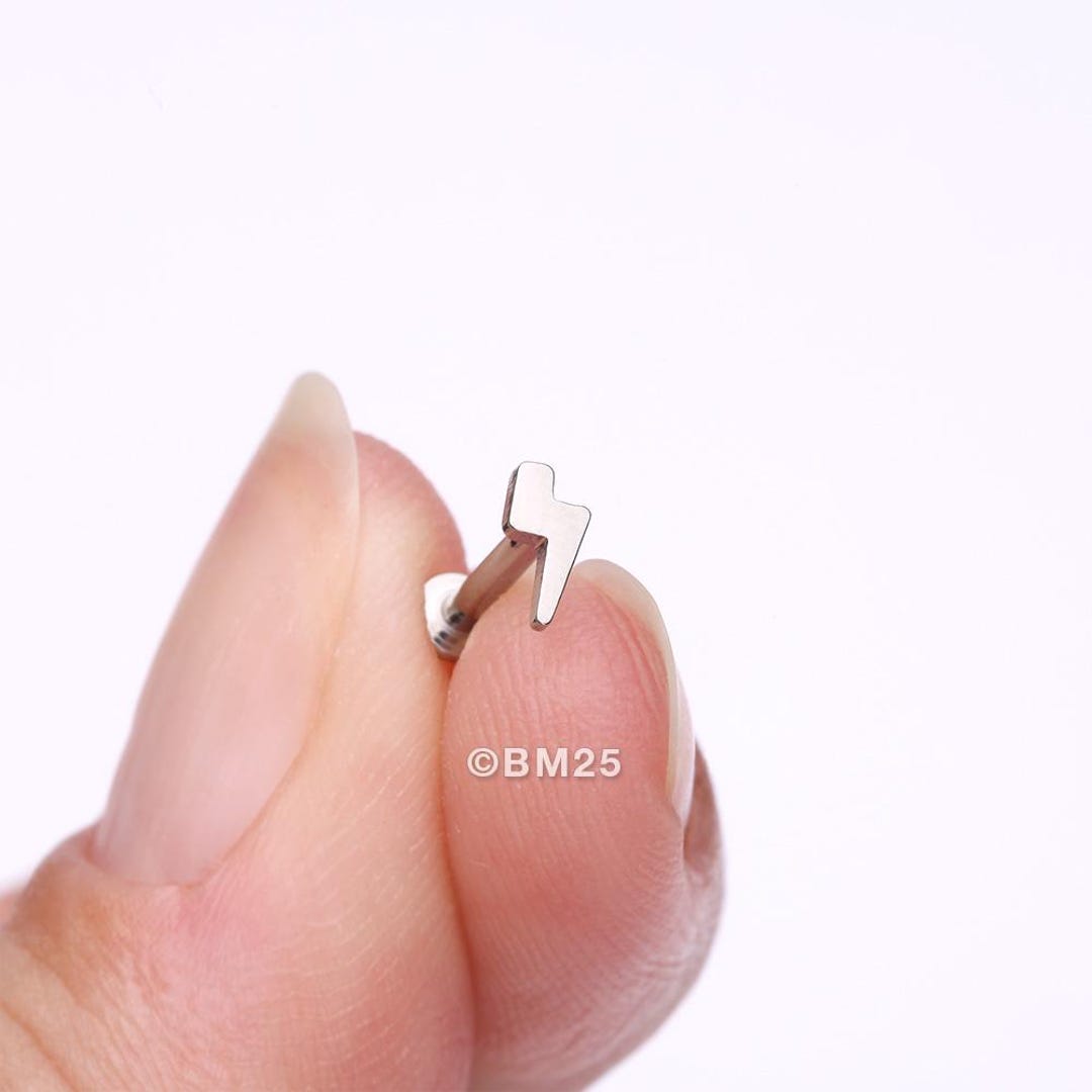 Implant Grade Titanium Lightning Bolt Top Internally Threaded Flat Back Stud Labret - Etsy