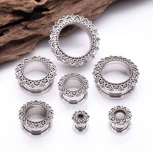 A Pair of Royal Heart Filigree Steel Screw-fit Tunnel Plug - Etsy