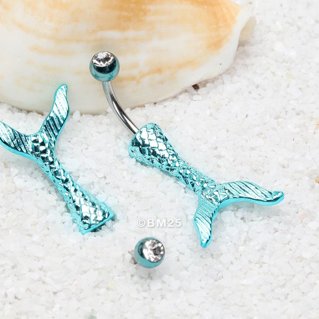 Mystic Teal Mermaid Tail Belly Button Ring - Etsy