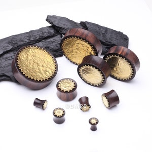 A Pair of Bali Cax Hammered Golden Brass Sono Rosewood Double Flared ...