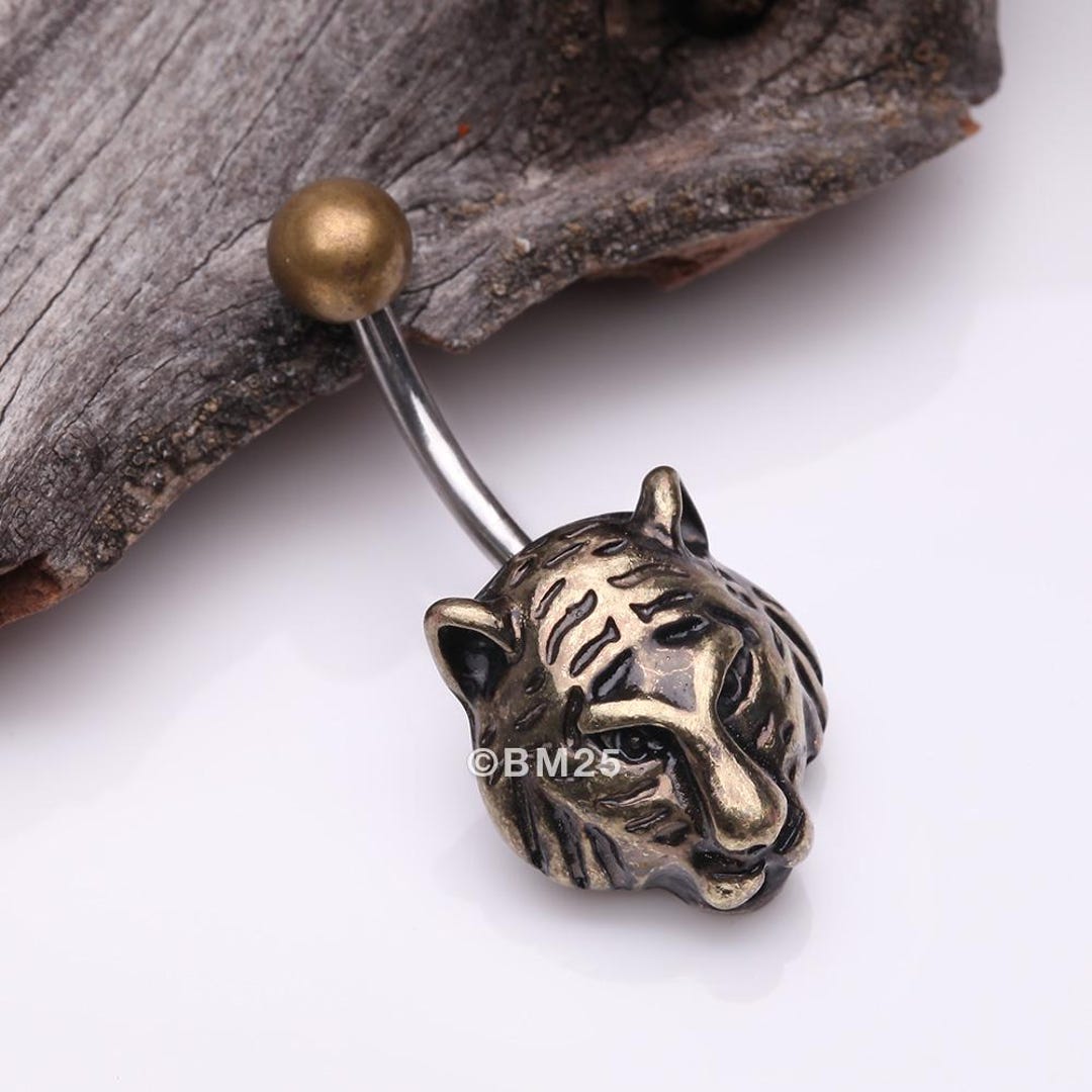 Golden Antique Tiger Belly Button Ring - Etsy