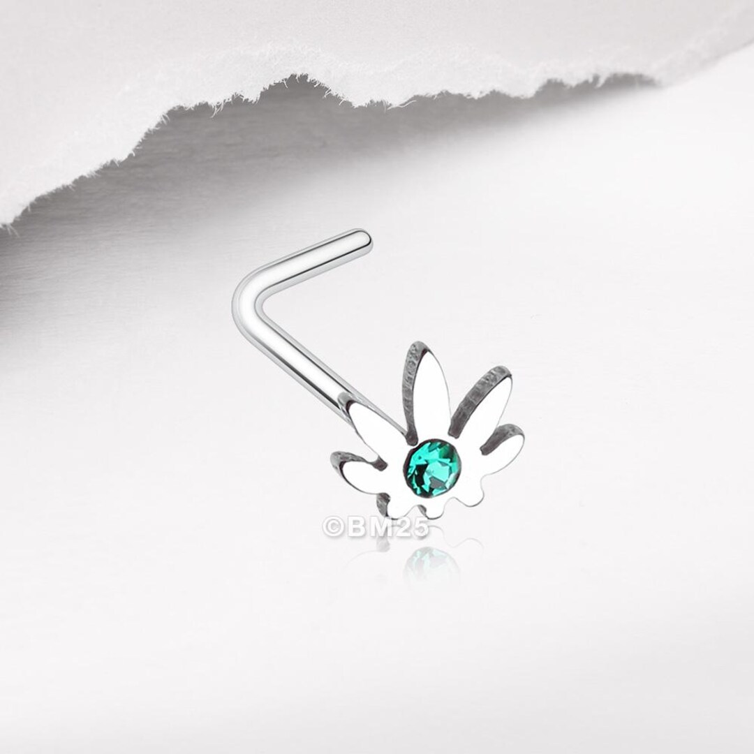 Classic Cannabis Sparkle L-shaped Nose Ring - Etsy