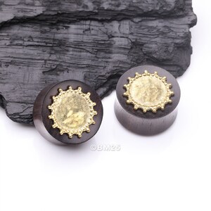 A Pair of Bali Cax Hammered Golden Brass Sono Rosewood Double Flared ...