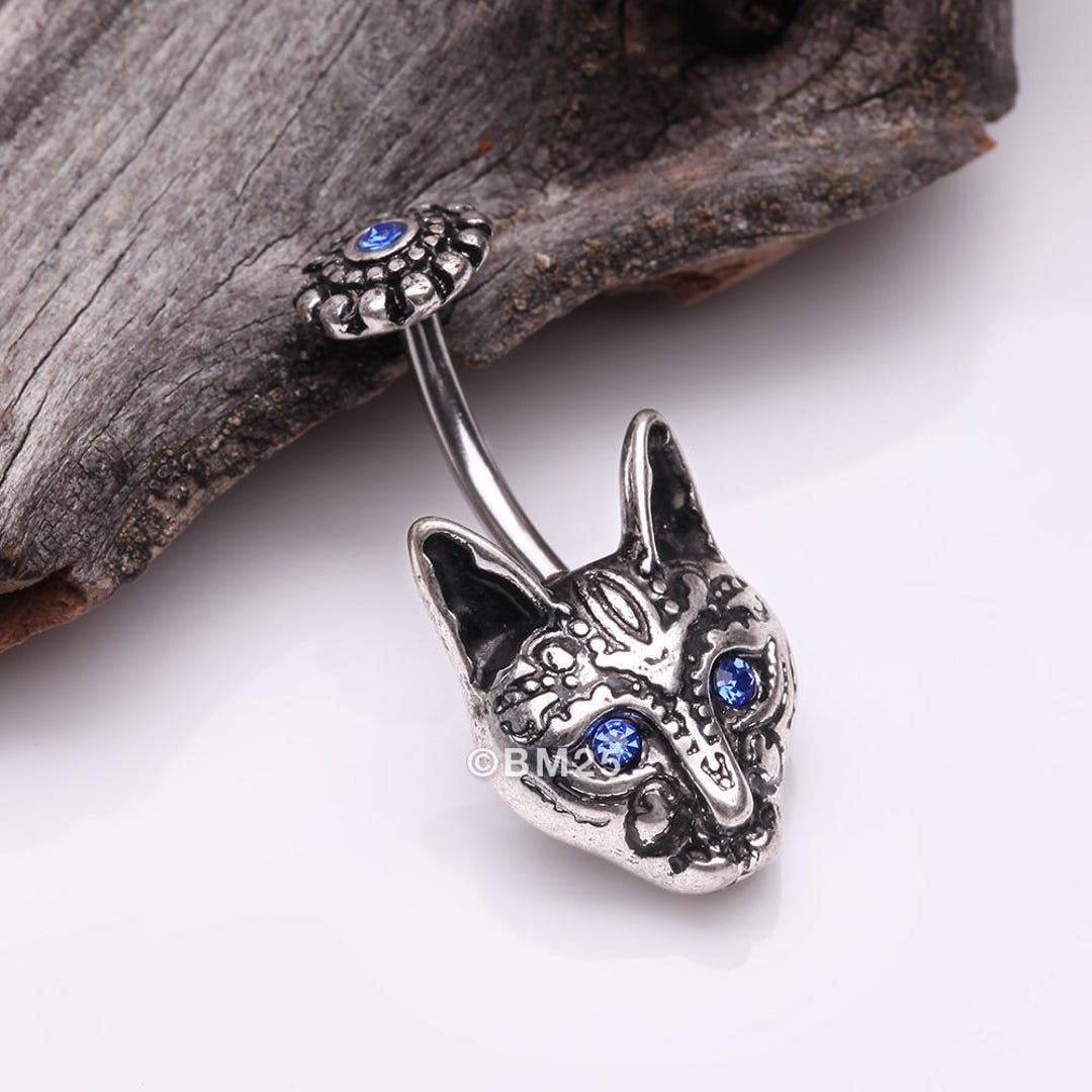 Antique Mystic Blue Eyed Tribal Cat Belly Button Ring - Etsy