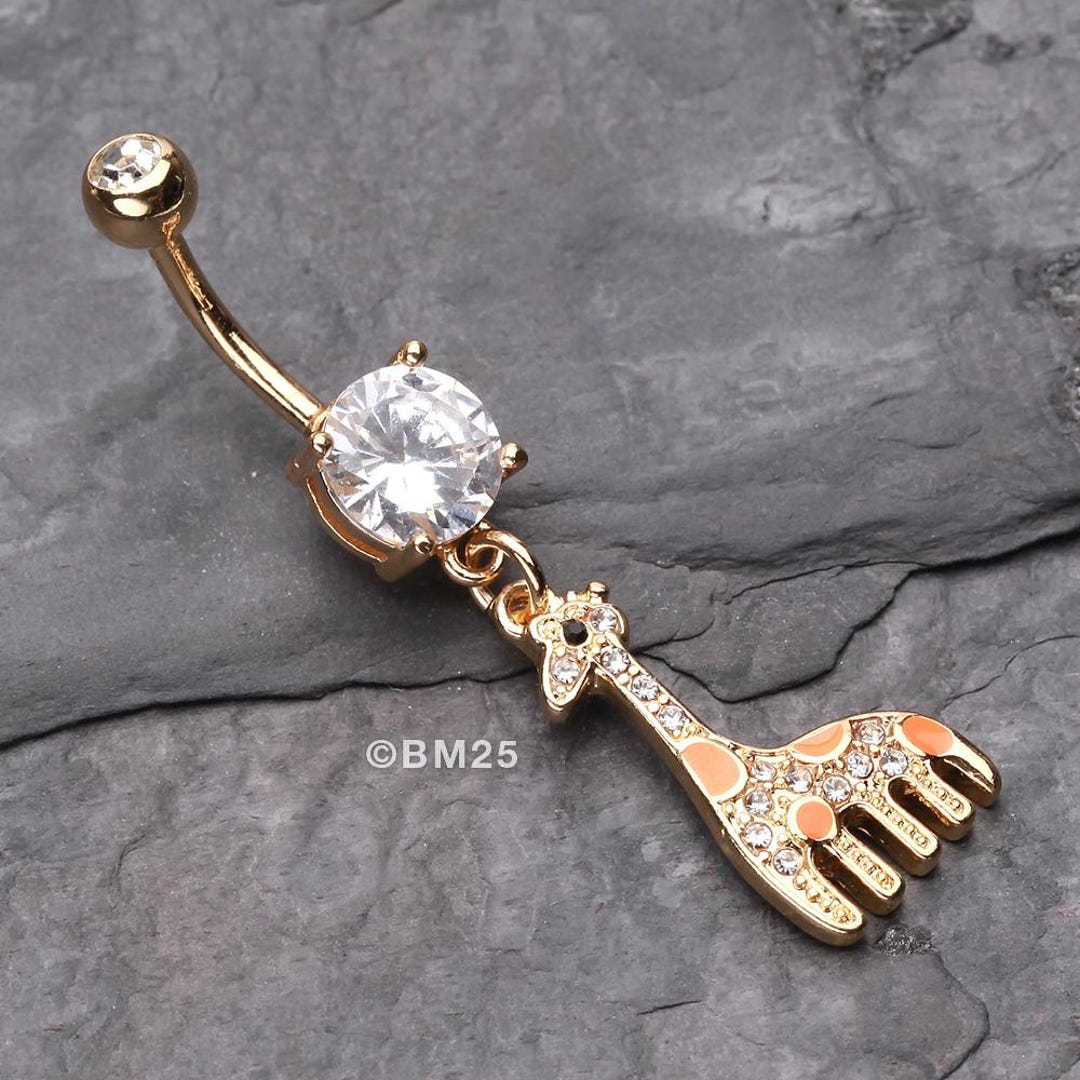 Adorable Giraffe Belly Button Ring-clear Gem - Etsy