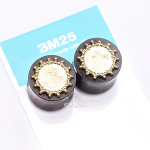 A Pair of Bali Cax Hammered Golden Brass Sono Rosewood Double Flared ...