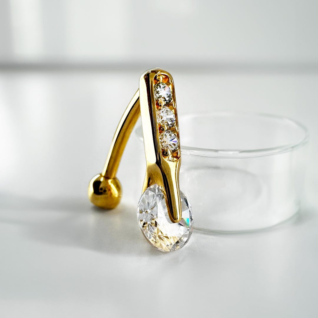 14 Karat Gold Luscious Sparkle Bar Reverse Belly Button Ring-clear Gem ...