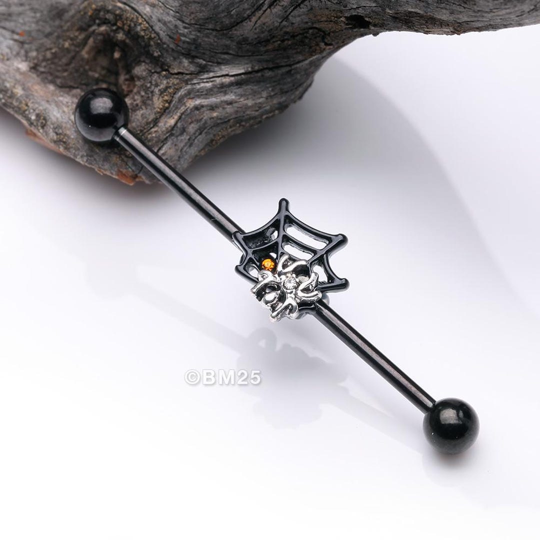Blackline Venom Spider Web Sparkle Steel Industrial Barbell - Etsy