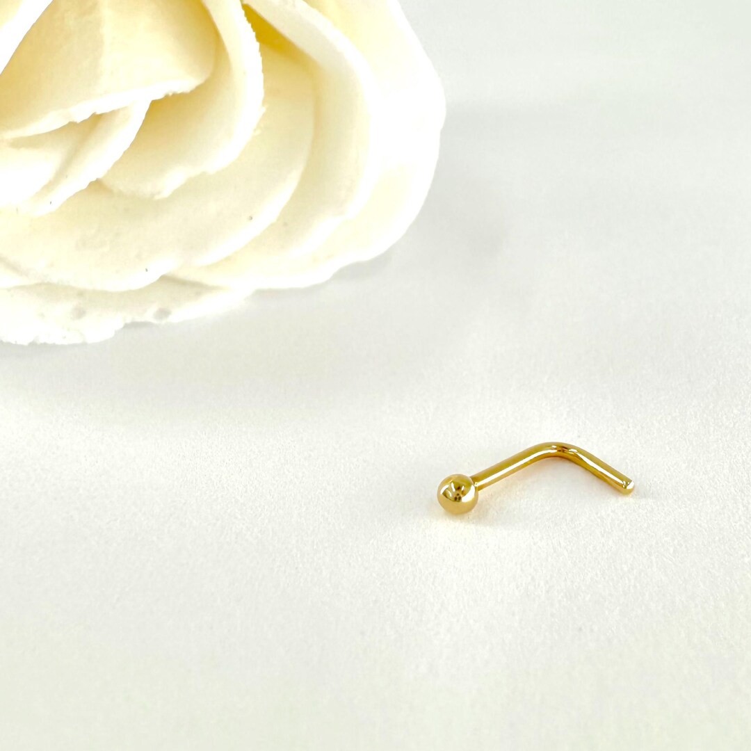 14 Karat Gold Ball Top L-shaped Nose Ring - Etsy