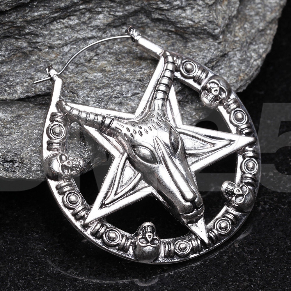 A Pair of Baphomet Evil Goat Plug Hoop Earring - Etsy