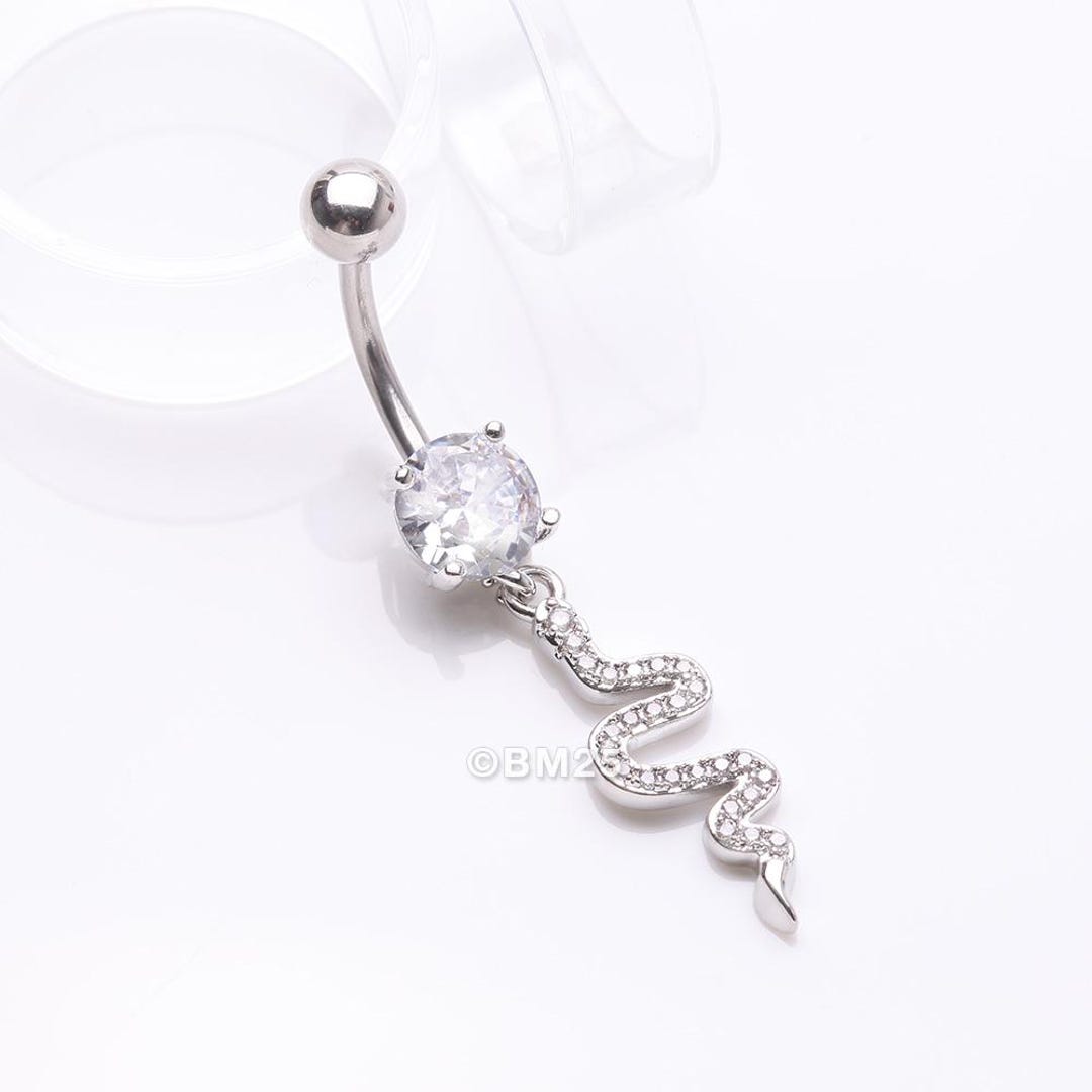 Sparkle Snake Swiggly Dangle Belly Button Ring-clear Gem - Etsy