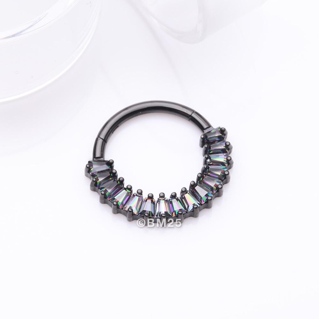 Implant Grade Titanium Blackline Pave Baguette Sparkle Clicker Hoop ...