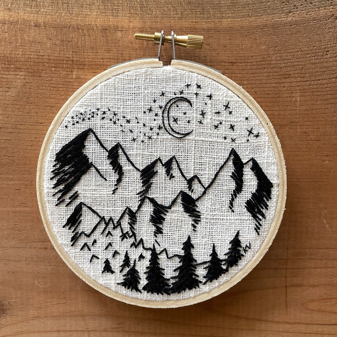 Hand Embroidered Mountain Art - Etsy