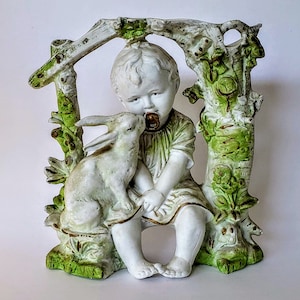 Boy and Rabbit, Spill Vase, Gebruder Heubach Bisque Porcelain, Bisque ...
