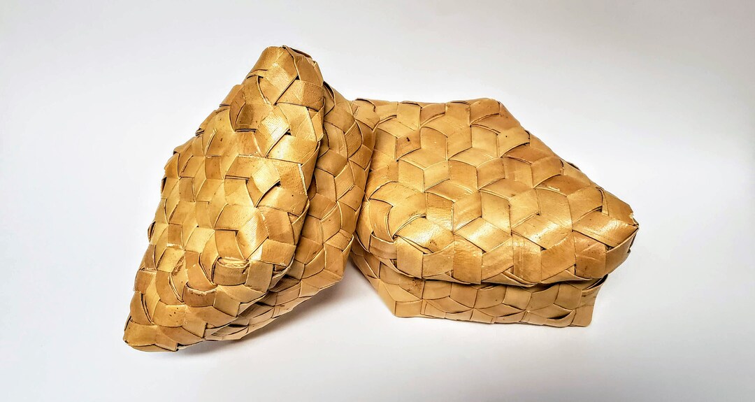 Banana Leaf Boxes, Diamond Shaped Woven Boxes, Vintage Woven Lidded ...